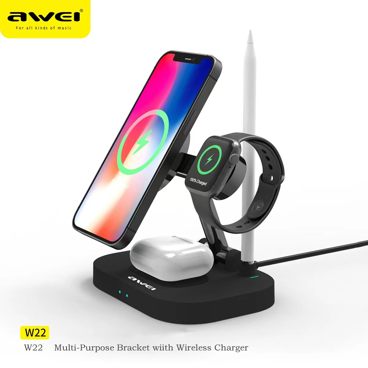 Awei W22 Foldable 4-in-1 Wireless Charger Fast Charging Bracket - gadgetsea
